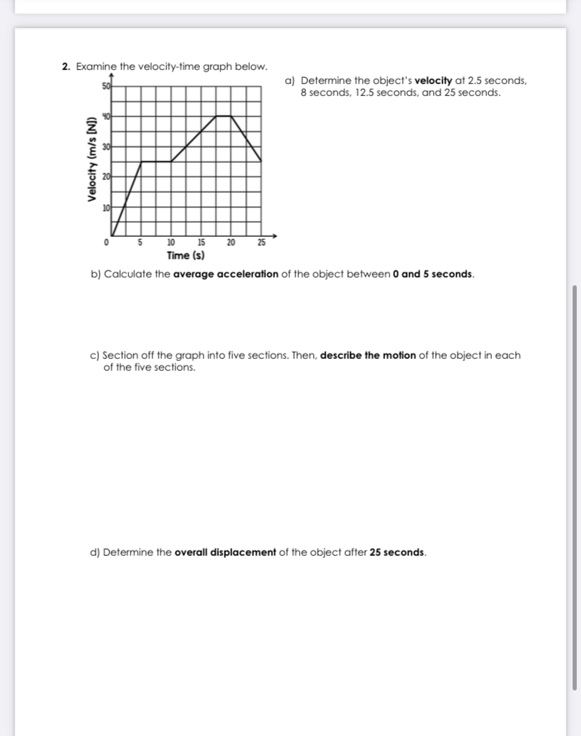 Solved Examine the velocity-time graph below. a) Determine | Chegg.com