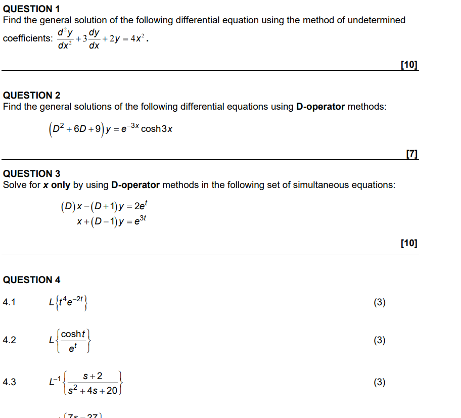 Solved QUESTION 1 Find the general solution of the following | Chegg.com