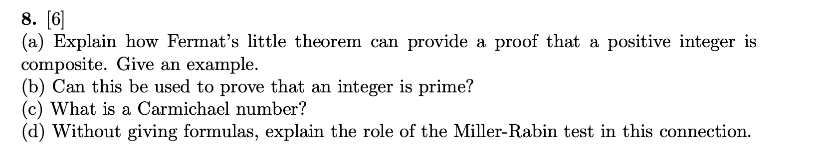 Solved 8. [6] (a) Explain how Fermat’s little theorem can | Chegg.com