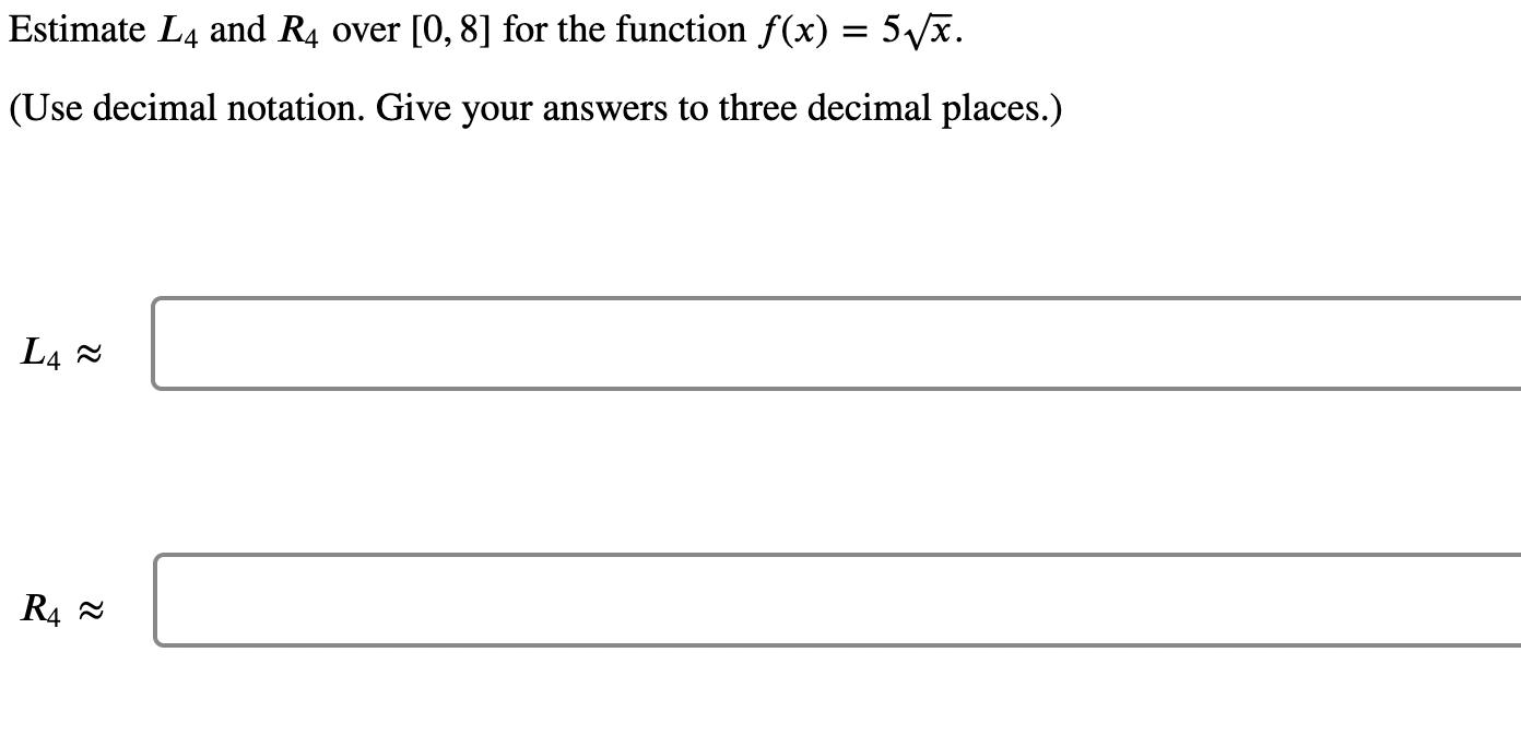 Solved Estimate L4 and R4 over [0,8] for the function f(x) = | Chegg.com