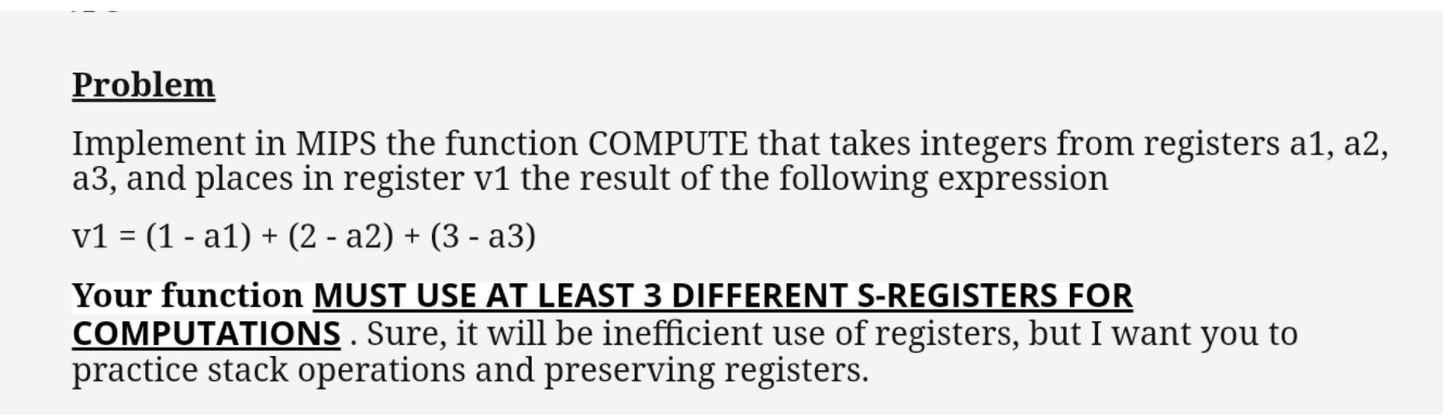 Solved Problem Implement In Mips The Function Compute That