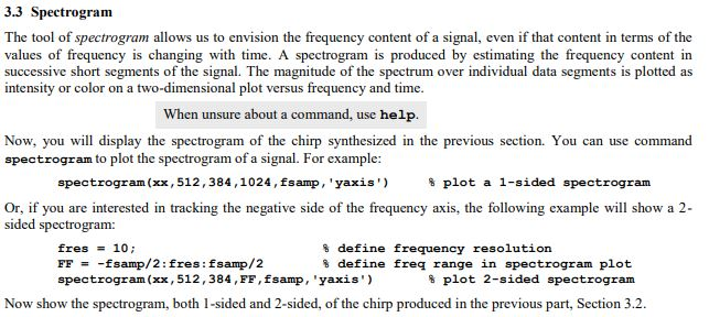 3.2 Function for a Chirp Use the code provided in the | Chegg.com