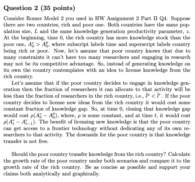 Solved Consider Romer Model 2 you used in HW Assignment 2 | Chegg.com