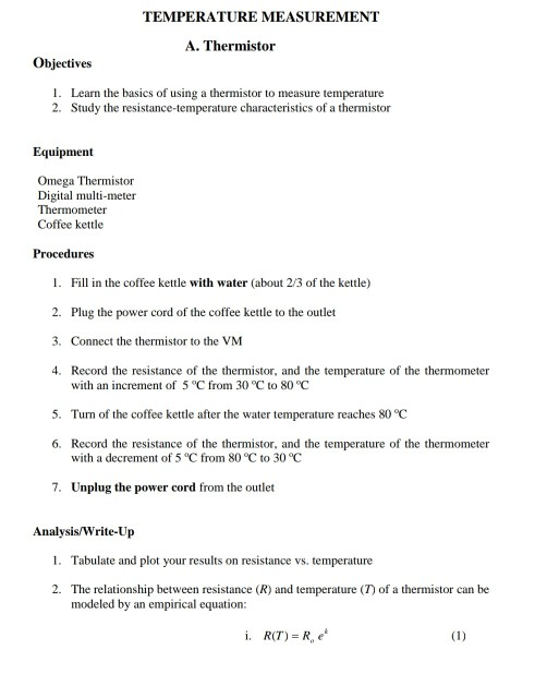 Solved TEMPERATURE MEASUREMENT A. Thermistor Objectives 1. | Chegg.com