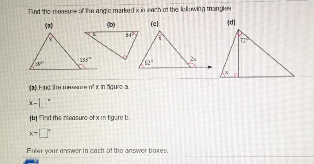 Solved Find the measure of the angle marked x in each of the | Chegg.com