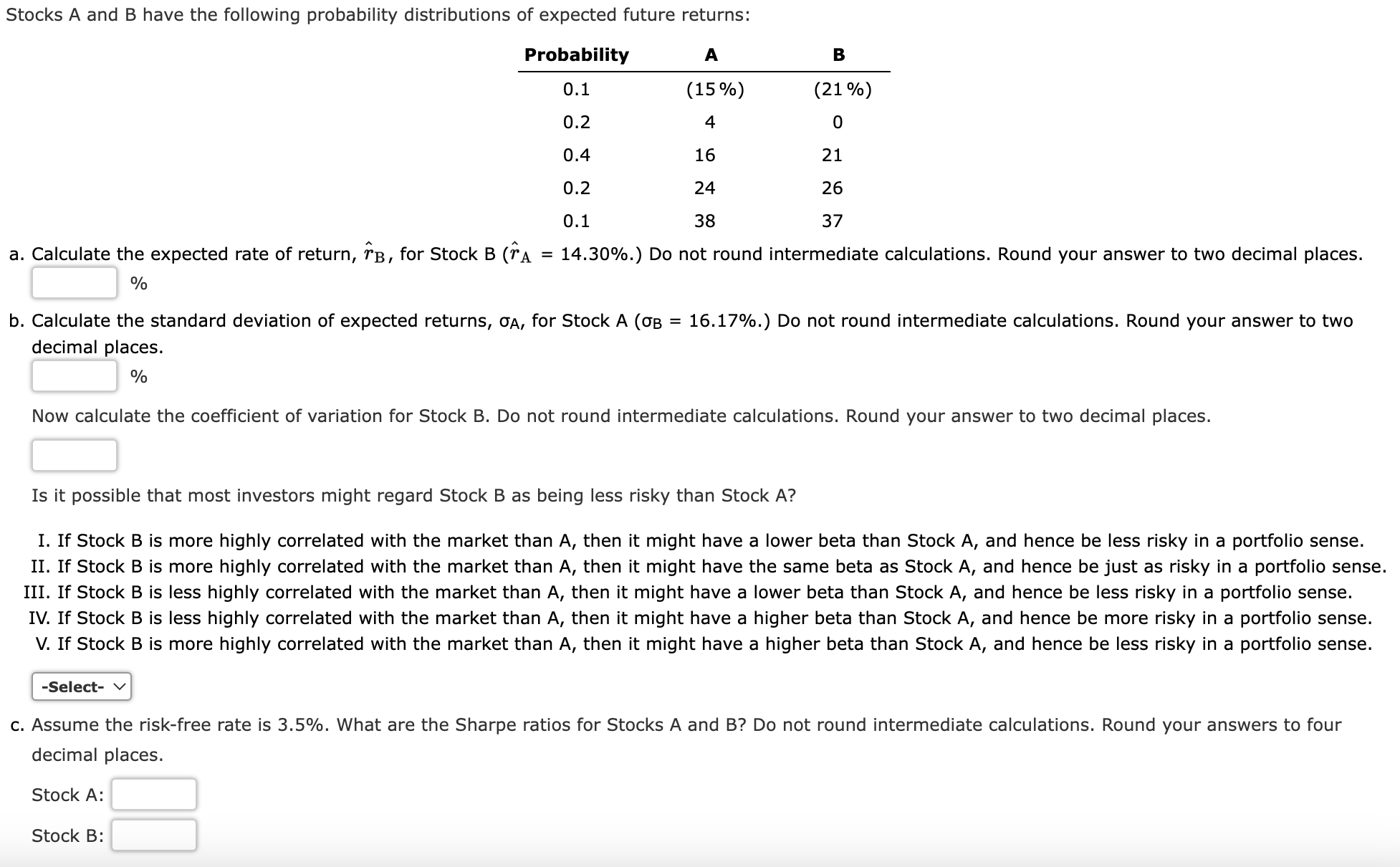 Solved a. Calculate the expected rate of return, r^B, for | Chegg.com