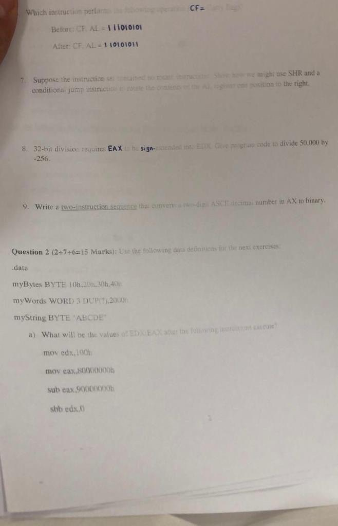 Solved Q8) 32- bit division requires ECX to be sign-extended | Chegg.com