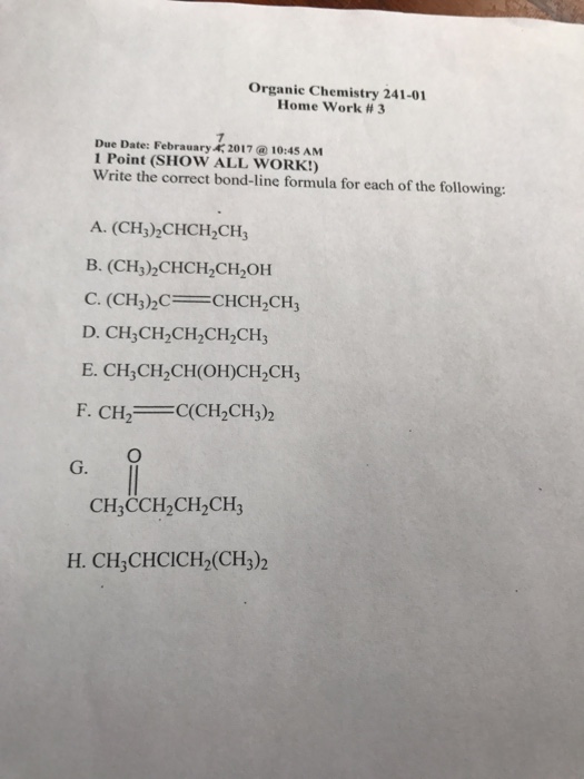 Solved Write the correct bond-line formula for each of the | Chegg.com