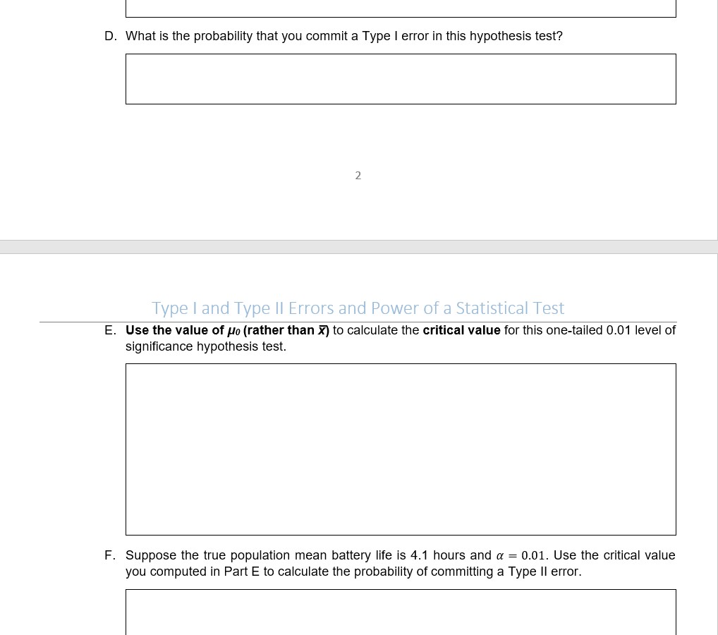 Solved D. What is the probability that you commit a Type I | Chegg.com