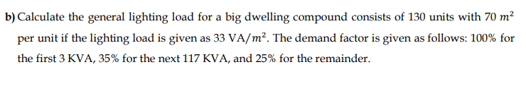 Solved b) Calculate the general lighting load for a big | Chegg.com