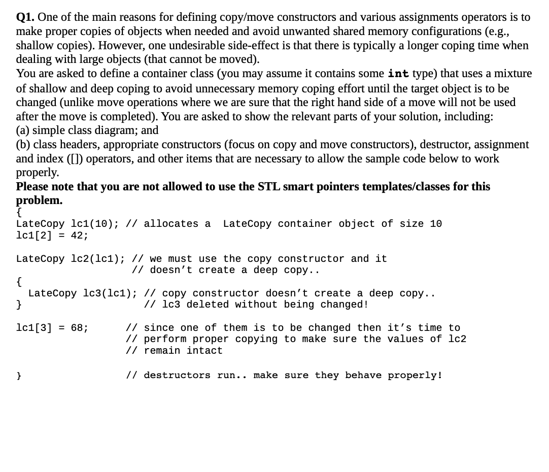 Solved Q1. One of the main reasons for defining copy/move | Chegg.com