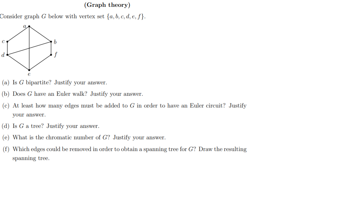 Solved (Graph theory) Consider graph G below with vertex set | Chegg.com