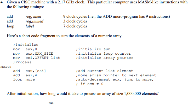 Solved 4. Given a CISC machine with a 2.17 GHz clock. This | Chegg.com