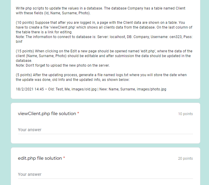 Solved Write php scripts to update the values in a database. | Chegg.com