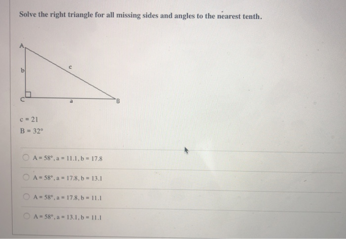 Solve the right triangle for all missing sides and | Chegg.com
