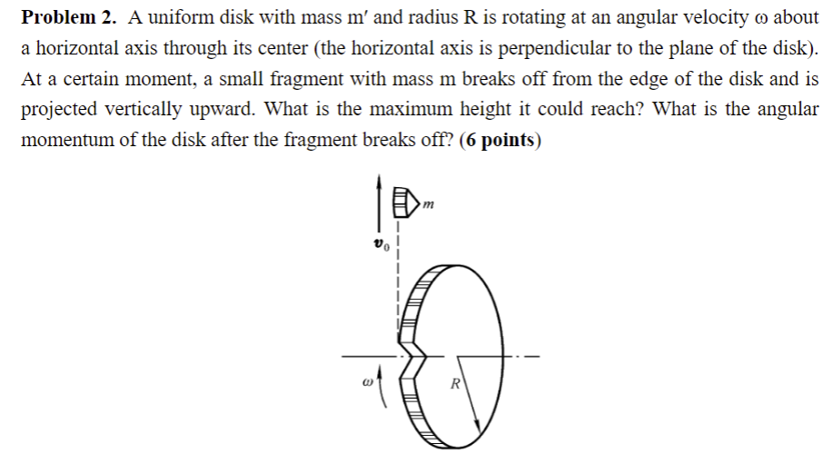 Solved Problem 2. ﻿A uniform disk with mass m' ﻿and radius R | Chegg.com