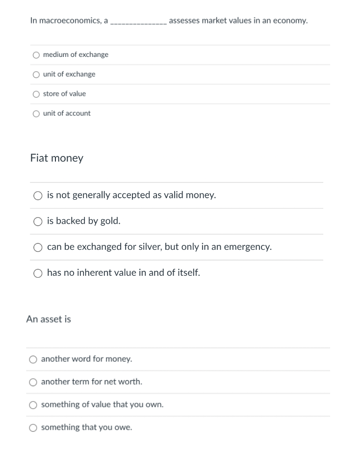 Solved In macroeconomics, a assesses market values in an | Chegg.com