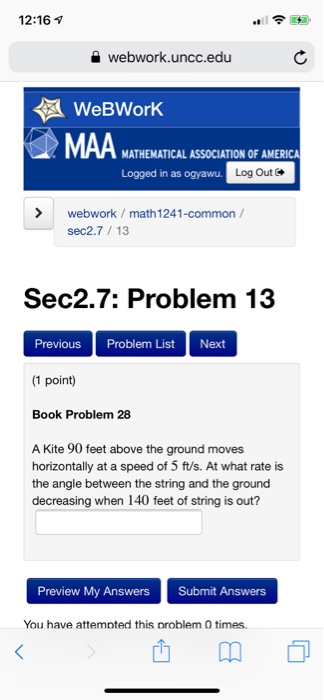 Solved 12:16 a webwork.uncc.edu WeBWorK MAA MATHEMATICAL | Chegg.com