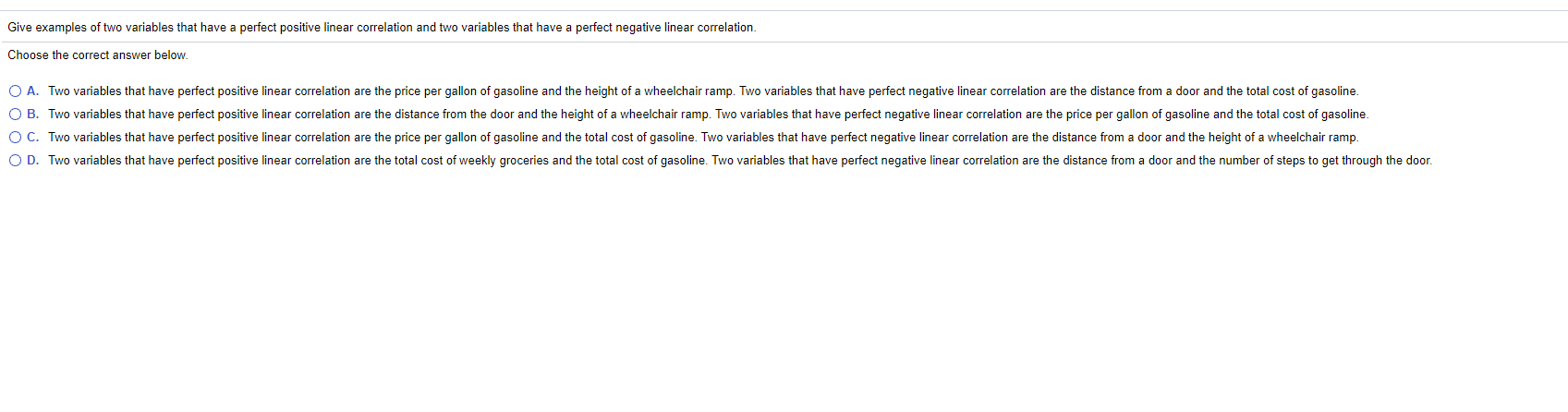 Solved Give examples of two variables that have a perfect | Chegg.com