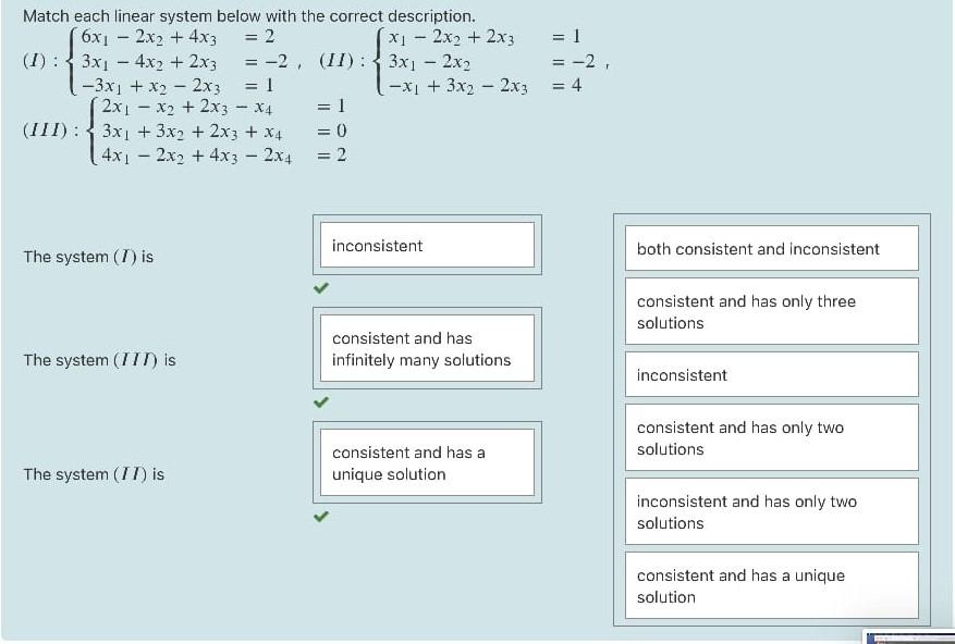 Solved Match each linear system below with the correct | Chegg.com