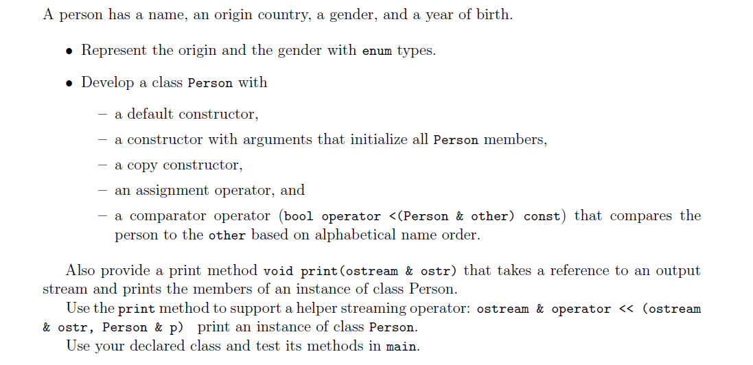 Solved A person has a name, an origin country, a gender, and | Chegg.com