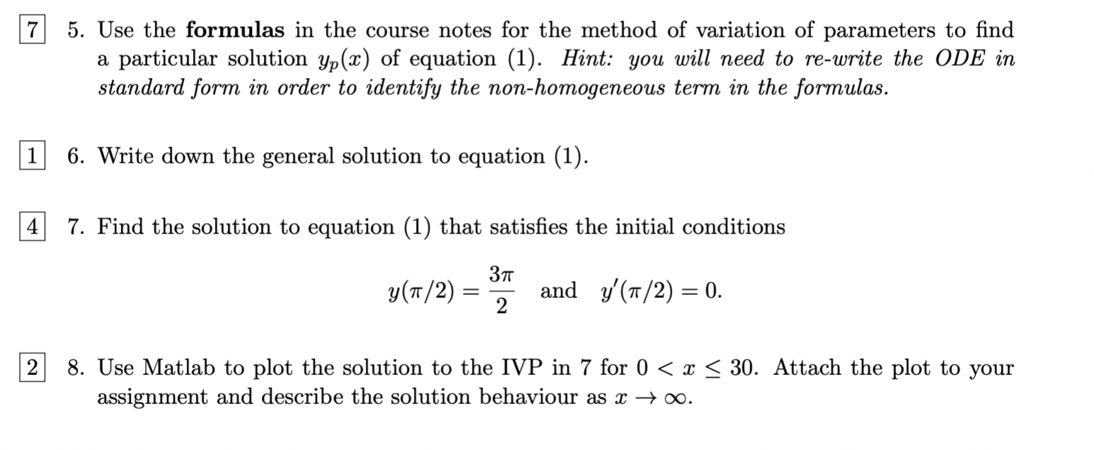 Solved Consider The Variable Coefficient Linear Second Order 4307
