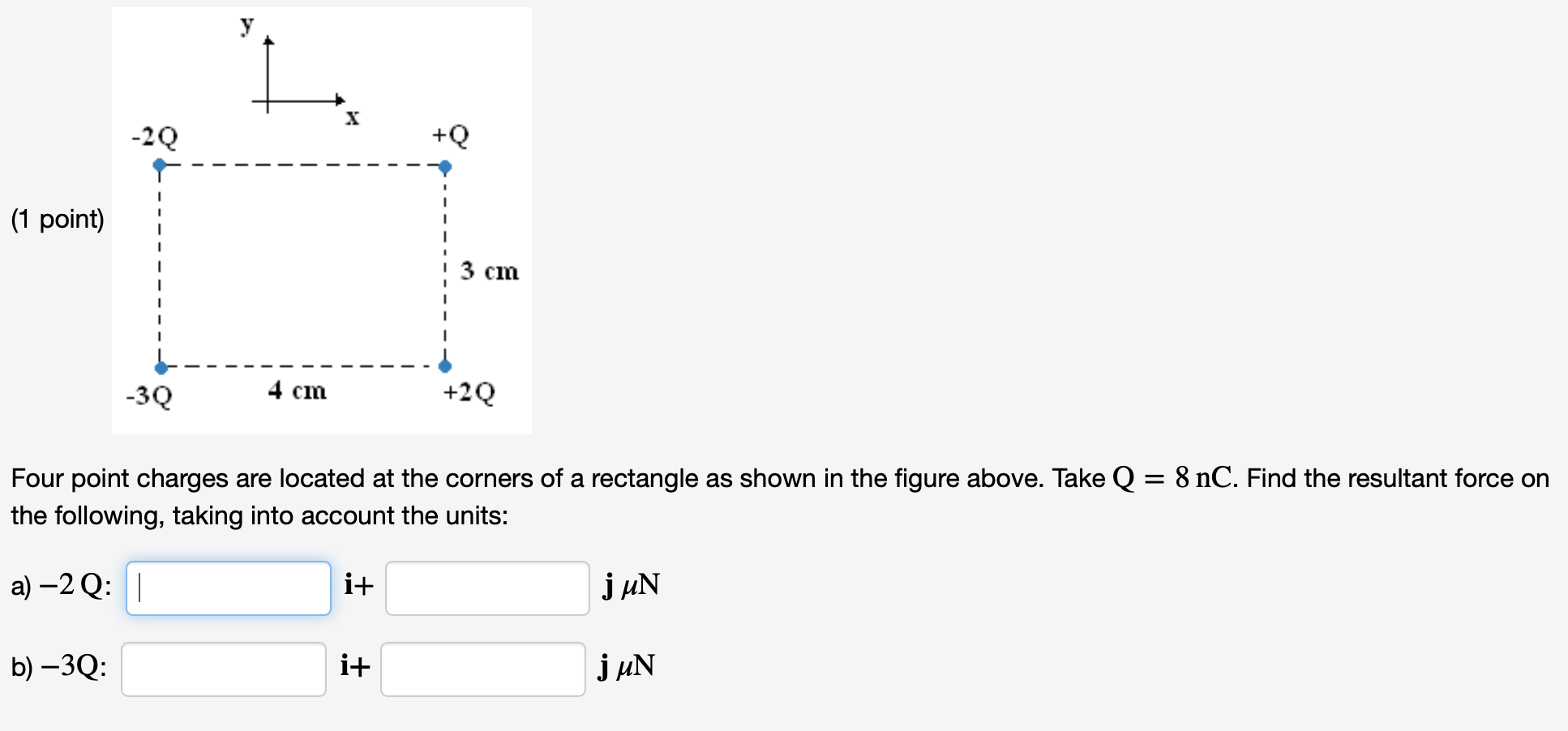 Solved L -20 +Q (1 point) 3 cm 1 -3Q 4 cm +2Q Four point | Chegg.com