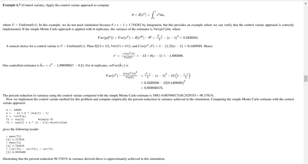 6 6 In Example 6 7 The Control Variate Approach Was