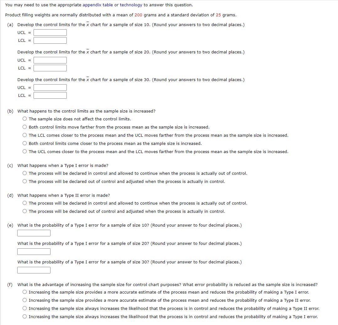 Solved (b) What happens to the control limits as the sample | Chegg.com