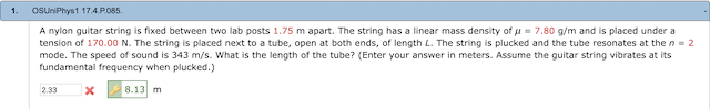 Solved A nylon guitar string is fixed between two lab posts | Chegg.com