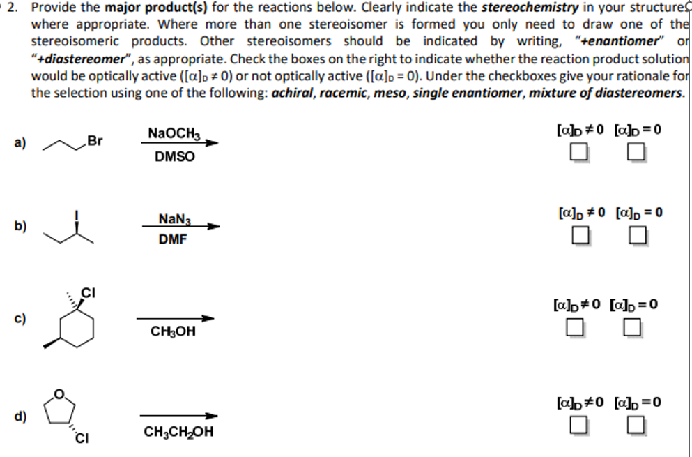 Solved 2. Provide the major product(s) for the reactions | Chegg.com