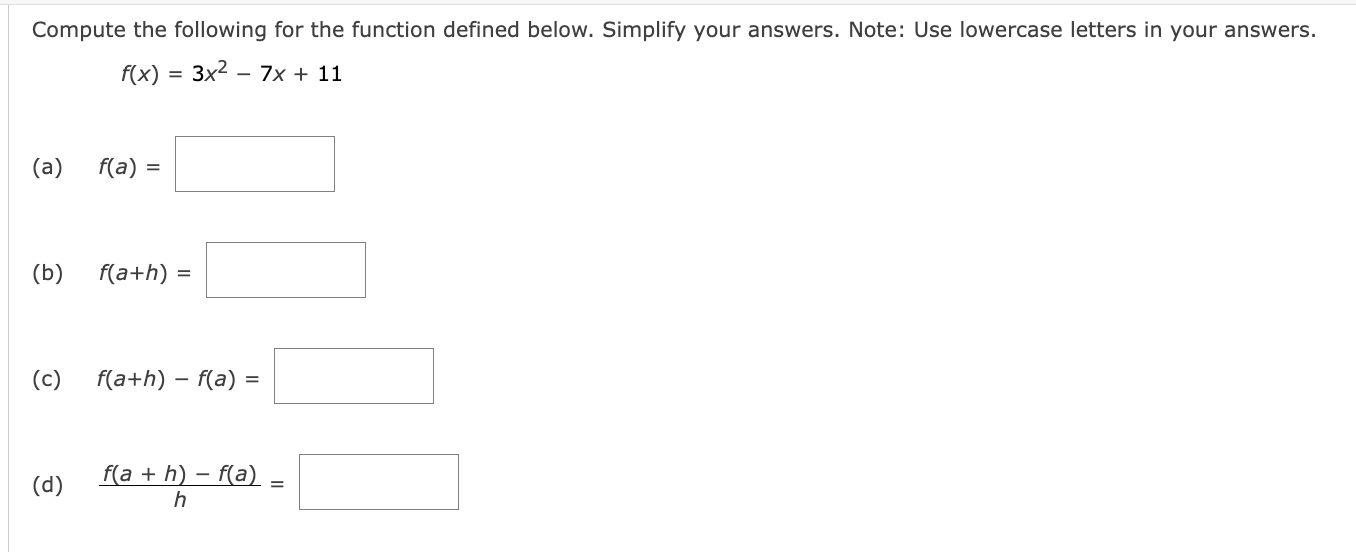 Solved Compute the following for the function defined below. | Chegg.com