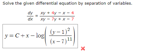 Solved Solve the given differential equation by separation | Chegg.com