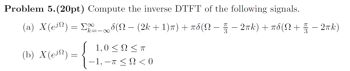 Solved Problem 5.(20pt) Compute the inverse DTFT of the | Chegg.com