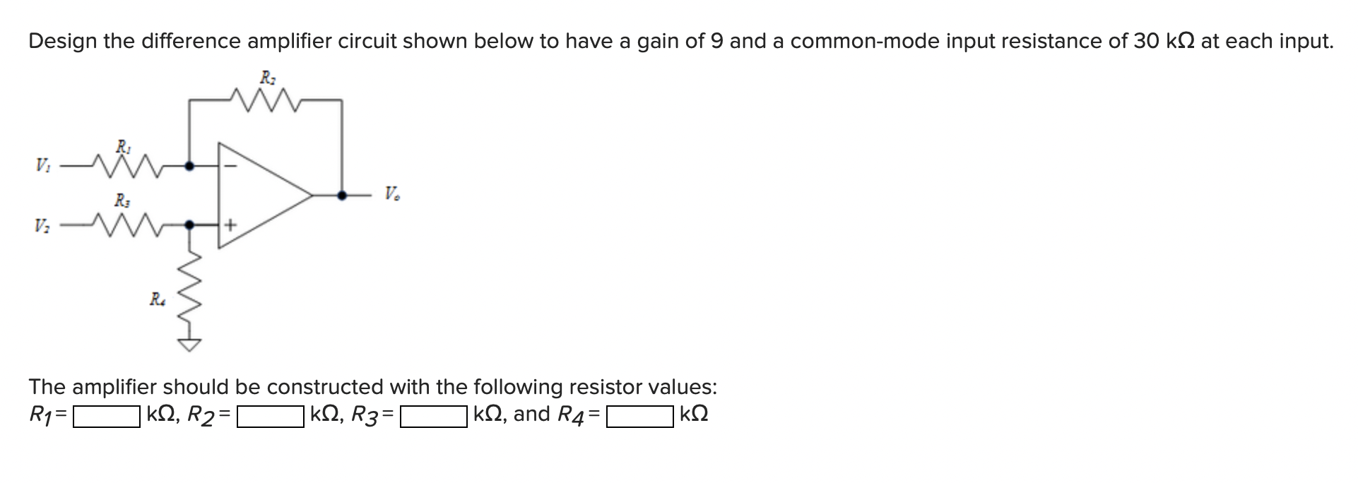 Solved Design the difference amplifier circuit shown below | Chegg.com
