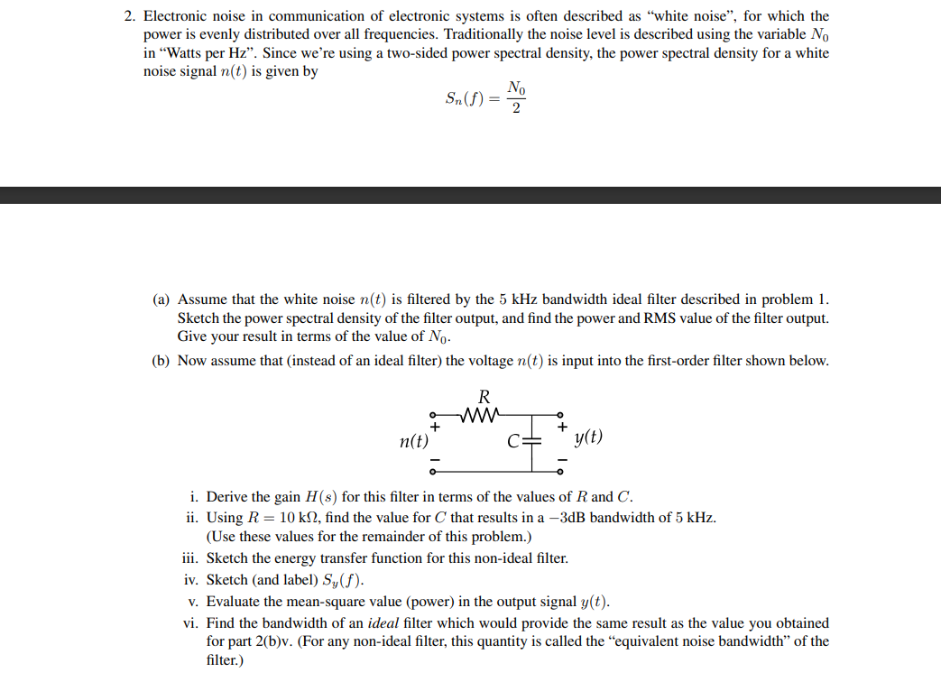 Solved Electronic noise in communication of electronic | Chegg.com