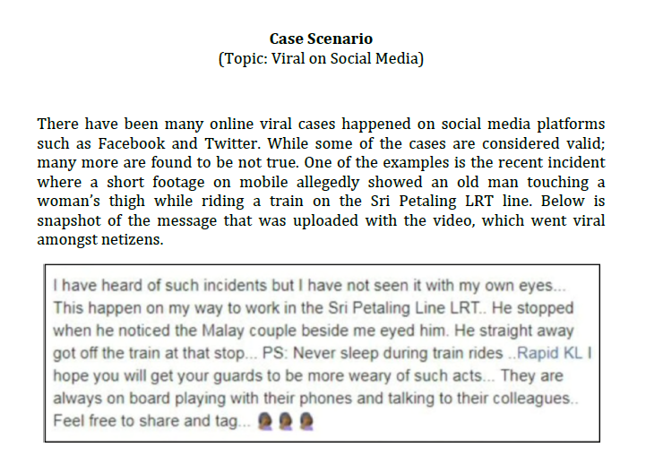 Case Scenario (Topic: Viral on Social Media) There | Chegg.com