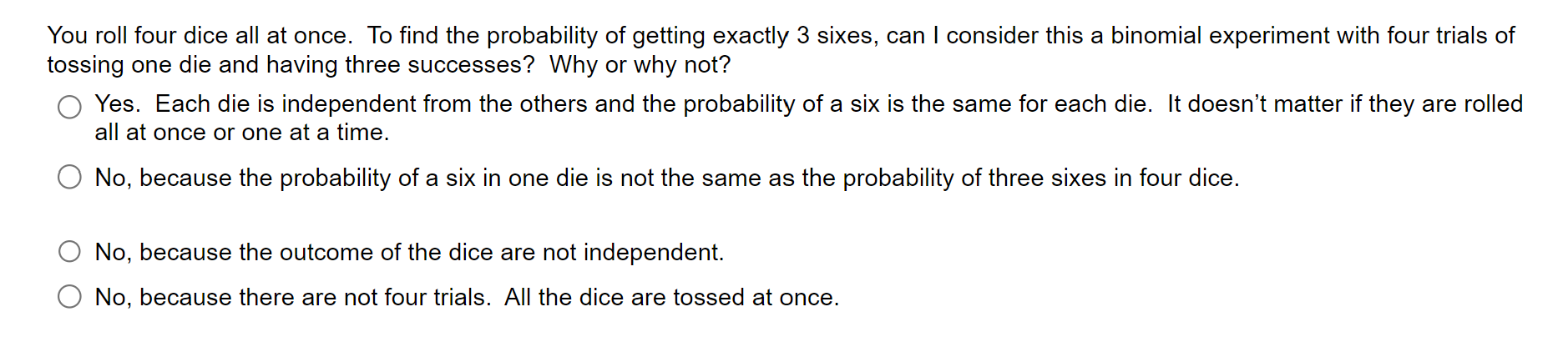 Solved fou roll four dice all at once. To find the | Chegg.com