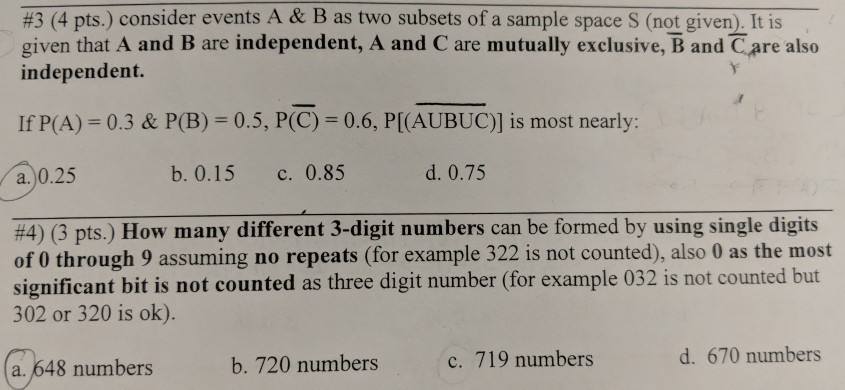 Solved #3 (4 pts.) consider events A & B as two subsets of a | Chegg.com