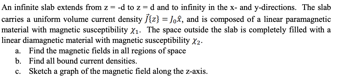 Solved An infinite slab extends from z= -d to z= d and to | Chegg.com