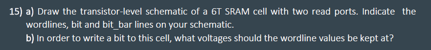 Solved a) ﻿Draw the transistor-level schematic of a 6T ﻿SRAM | Chegg.com