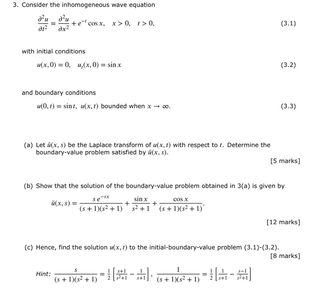 Solved 3. Consider the inhomogeneous wave equation aều au + | Chegg.com