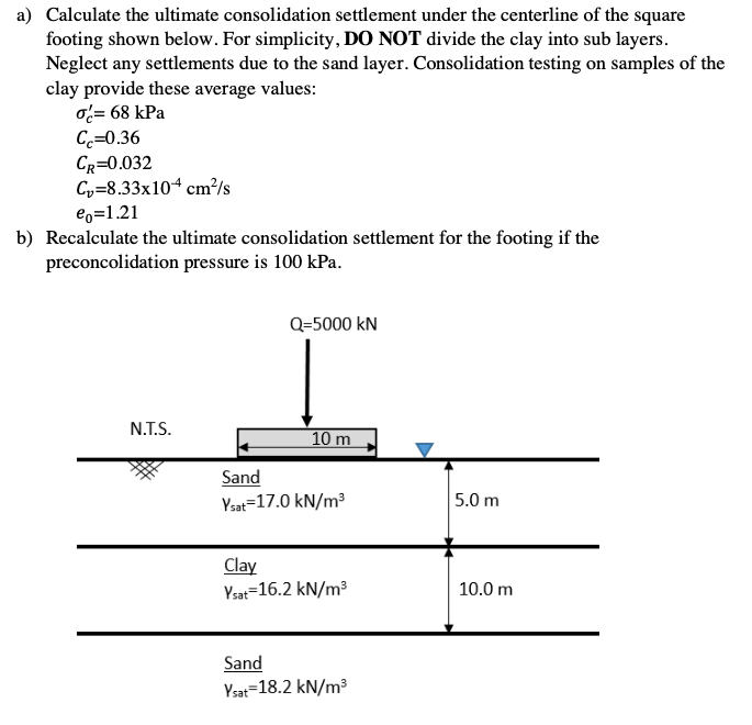 Solved a) Calculate the ultimate consolidation settlement | Chegg.com