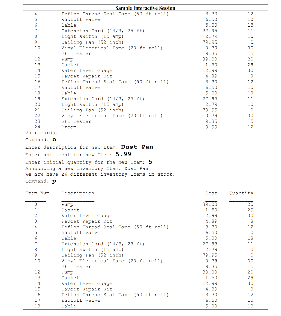 Solved Inventory Application Program This project involves | Chegg.com