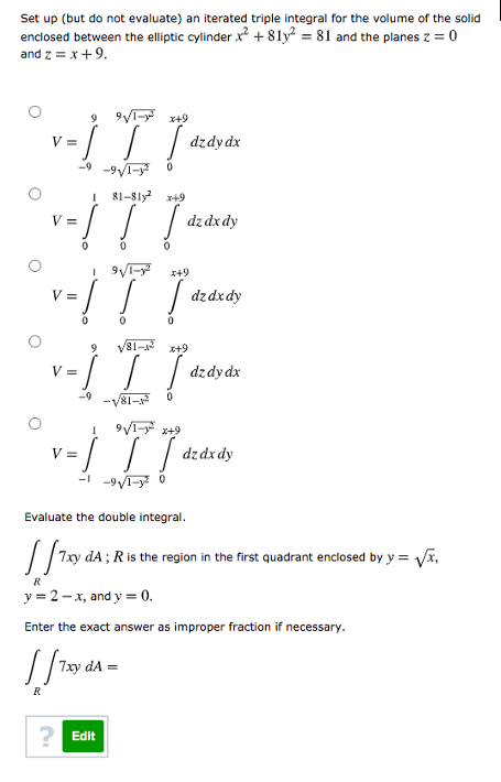Solved Set up (but do not evaluate) an iterated triple | Chegg.com