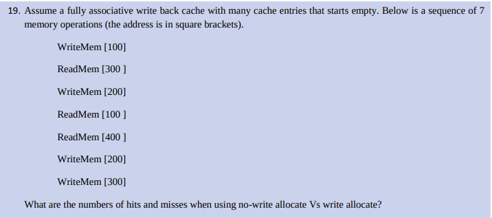 Solved 19. Assume a fully associative write back cache with | Chegg.com