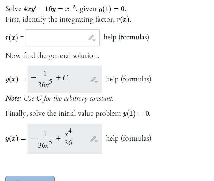 Solved Solve 4xy′−16y=x−5, given y(1)=0. First, identify the | Chegg.com