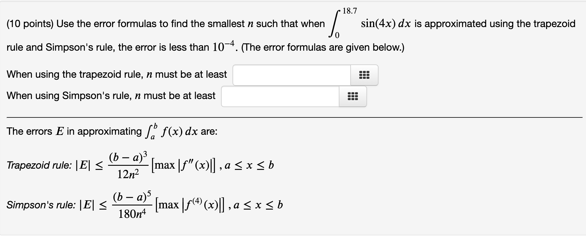 (10 points) Use the error formulas to find the | Chegg.com