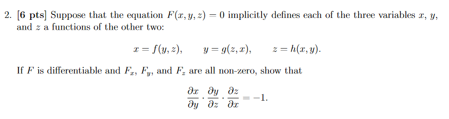 Solved 2 [6 Pts Suppose That The Equation F 1 Y Z 0