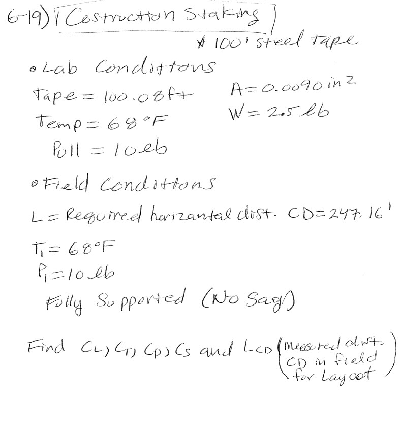 Solved 6-19) Costruction Staking * 100 'steel tape - Lab | Chegg.com